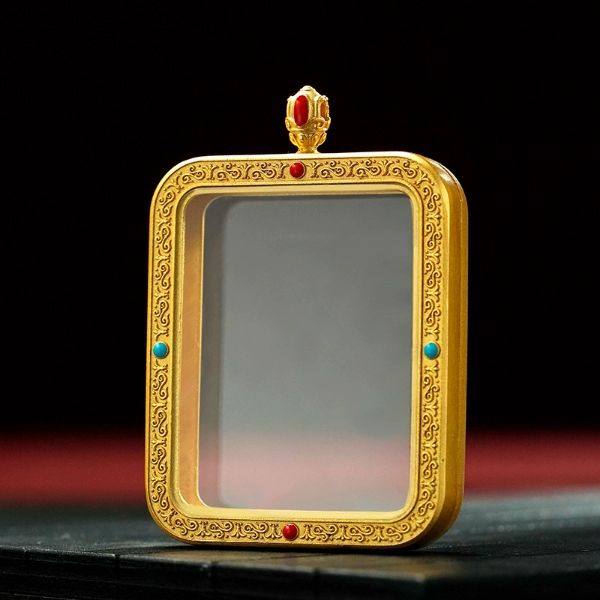 Copper gold-plated square thangka box, double-sided high-end hand ...