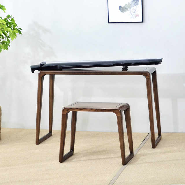 New Chinese style old elm resonance guqin table and stool solid wood ...