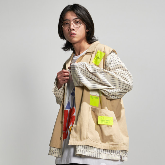 EAFINETAL EAFINS National Chao Fluorescence Tags Fake two vest jackets ...