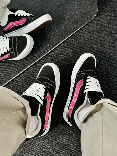 Black pink embroidered KNU SKOOL bread shoes suede splicing men and ...