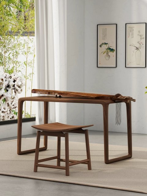North American red oak antique simple guqin table and stools resonate ...