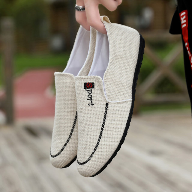 Summer breathable linen canvas shoes for men's hollow casual bean shoes ...