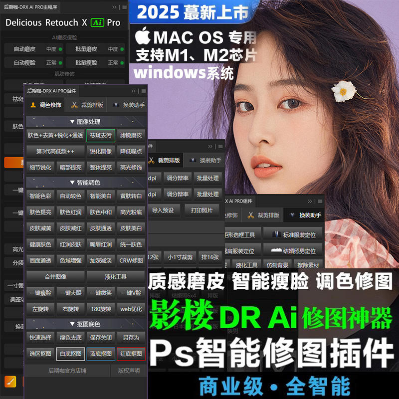 PS插件DRX PRO Ai自动批量质感修图Ai智能一键磨皮瘦脸证件照MAC-淘宝网