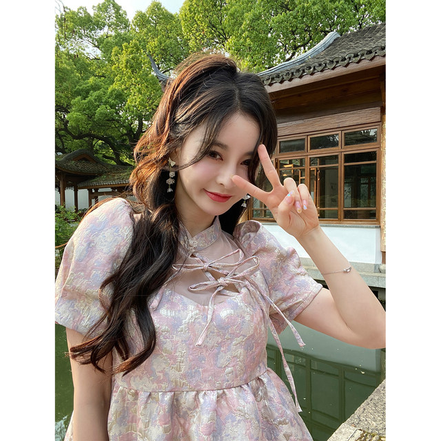 Xu Lin mini strappy jacquard dress fashionable 2024 new female niche ...