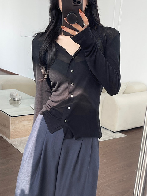 Runxi Runxi American retro cardigan jacket 2024 spring and summer with Tencel wool outer long ...