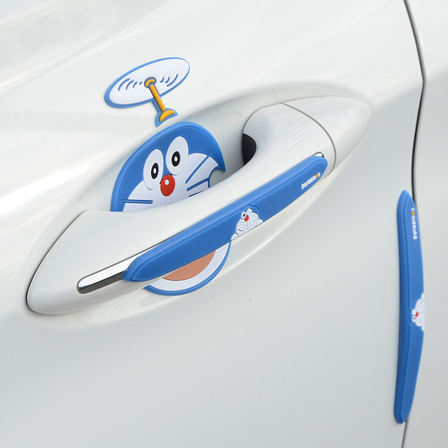 Blue fat cute cartoon car door handle anti-scratch stickers paint ...