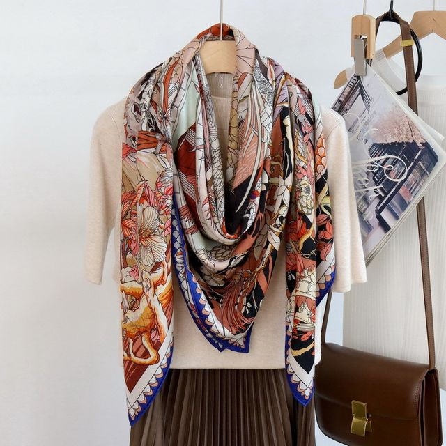 Double-sided two-color silk wool large square scarf European and ...