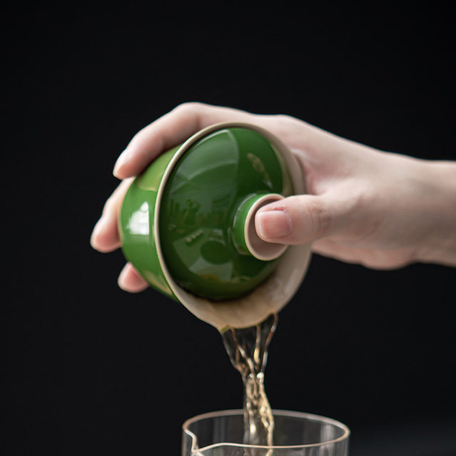 Shijiyiwu dark green covered bowl tea cup single tea bowl tea art ...