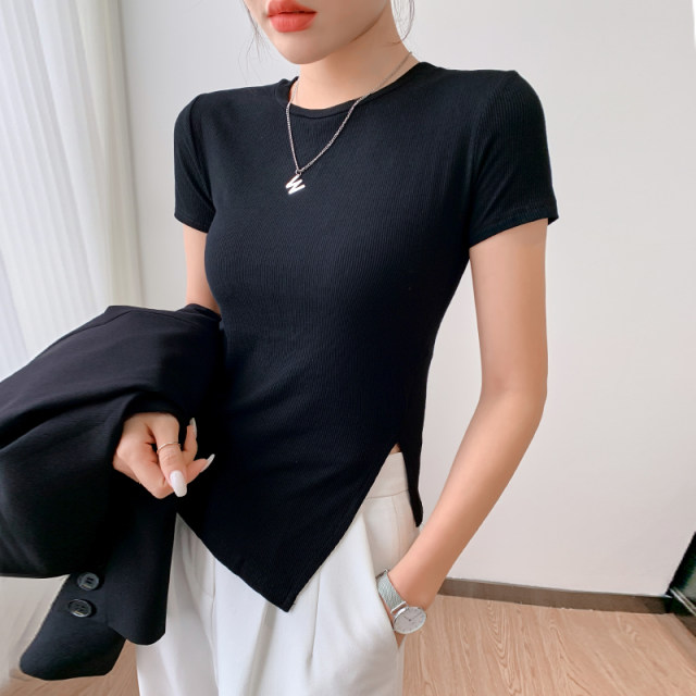 Irregular T-shirt for women in summer 2025 new pure cotton short ...