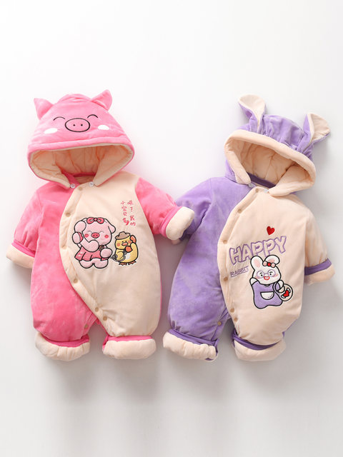 Newborn baby clothes in autumn and winter warm conjoined clothes baby ...