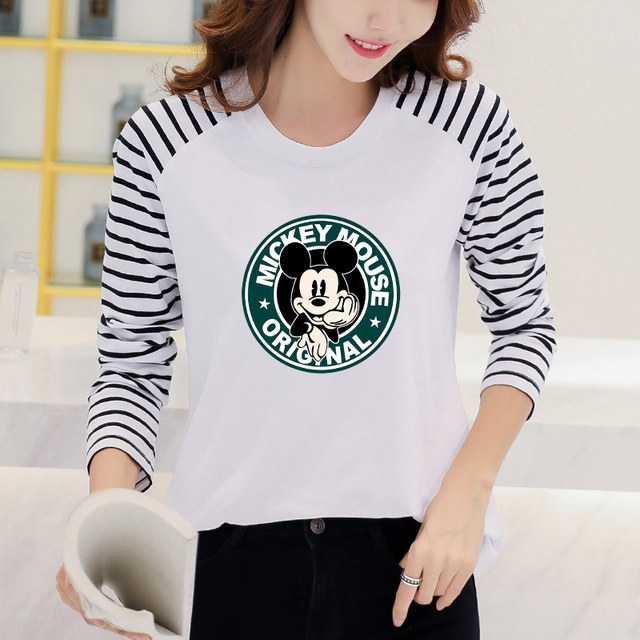 2024 New Loose Slim Round Neck Pure Cotton Tops Contrast Color Raglan ...