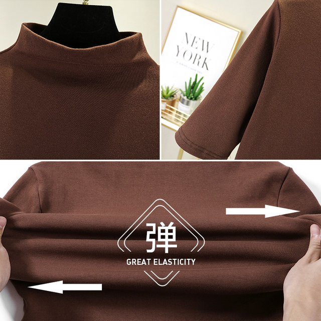 Half-high neck five-point sleeve base shirt for women in spring and ...