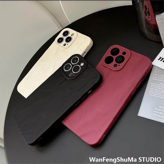 ins simple solid color pleated wrinkles suitable for 15ProMax Apple ...