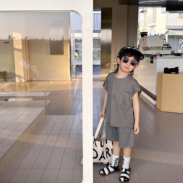 Dumpling hemp boy T-shirt suit summer Korean style casual ice silk ...