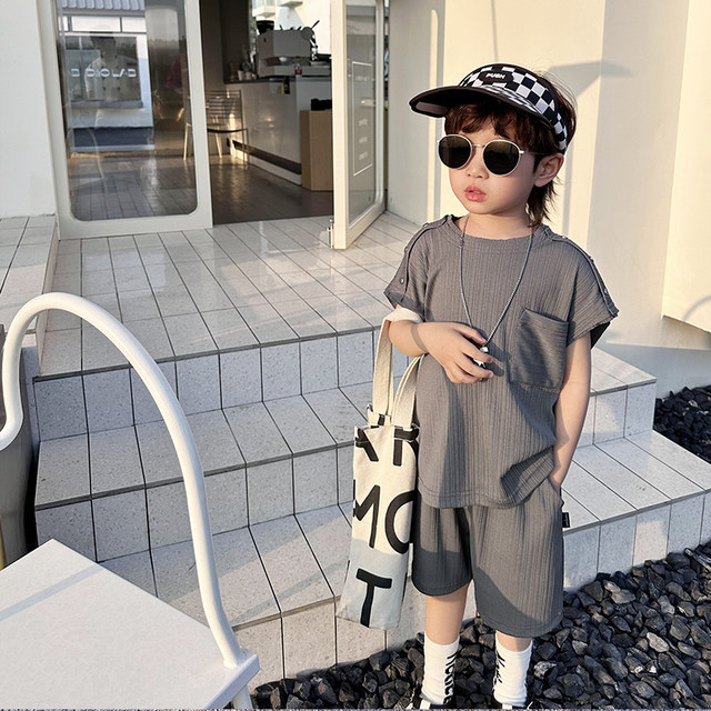 Dumpling hemp boy T-shirt suit summer Korean style casual ice silk ...