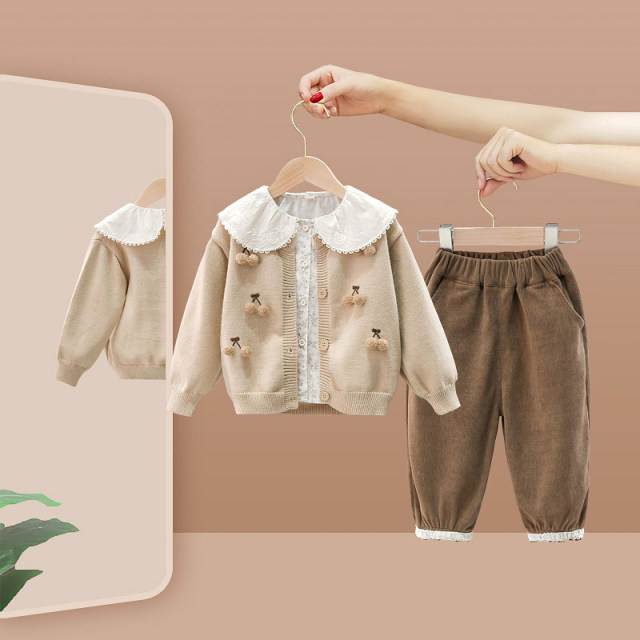 Girls spring and autumn suits 2024 new style children's sweater shirt ...