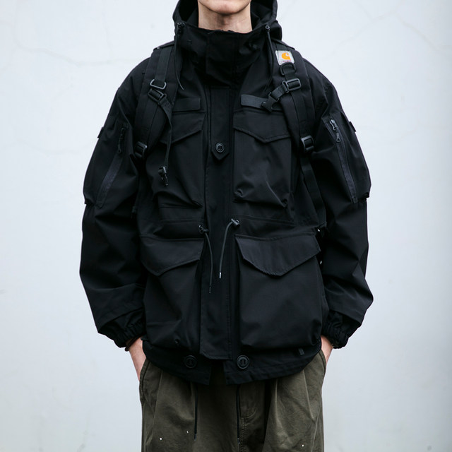 Mountain style outdoor multi-pocket wide version jacket jacket men's ...