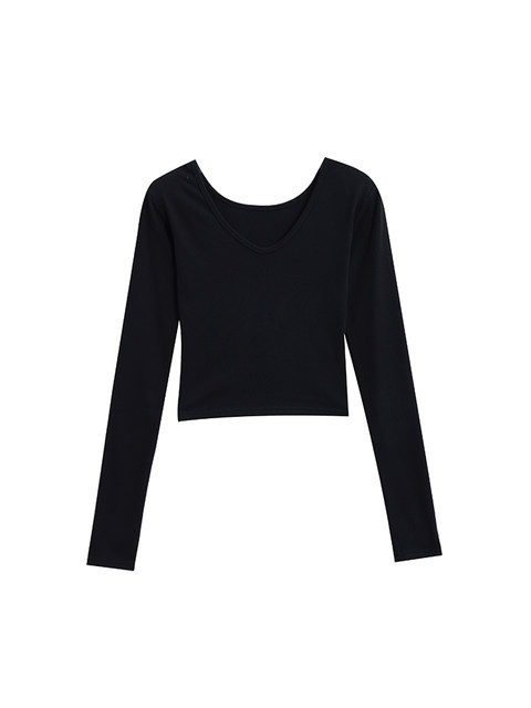 Black V-neck hot girl top slim inner pair shoulder pad early spring and ...
