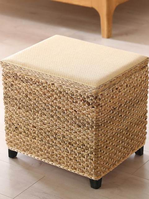 Straw rattan storage stool storage stool simple can sit on sofa bed end ...
