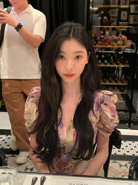 Yi Mengling's same style, French floral high-end dress, women's puff ...