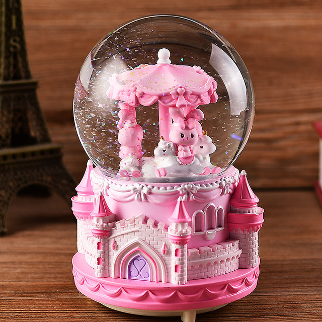 Castle Princess Crystal Ball Music Box Music Box Snow Falling Rotating ...