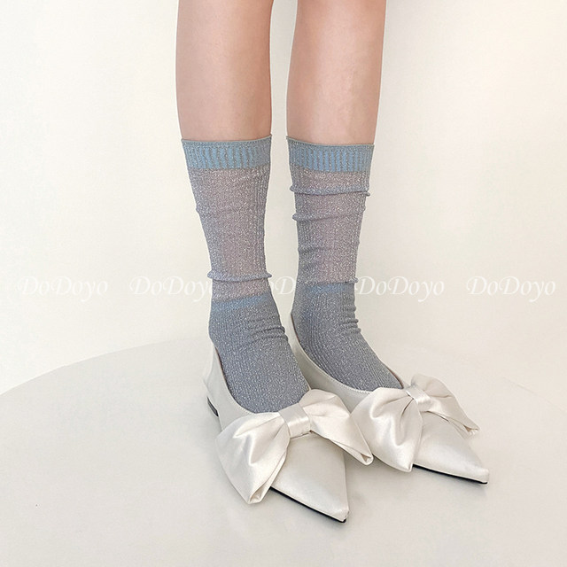 Dongdongyao bright silk splicing socks women's mid-tube spring and ...