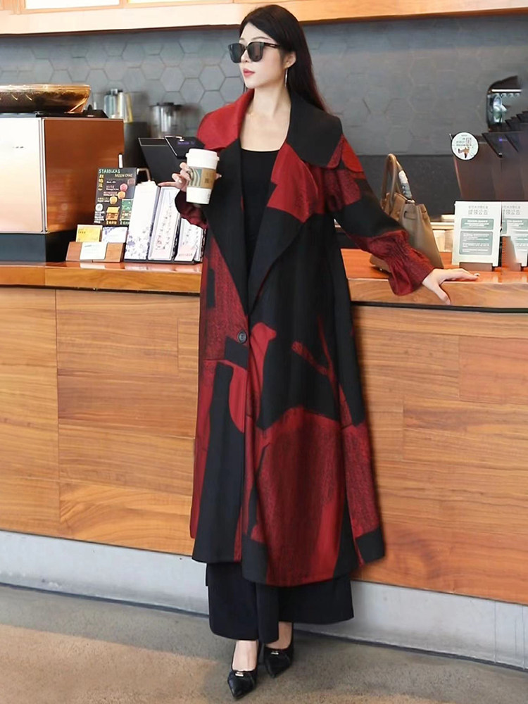 Retro large size high -level expensive lady temperament long trench ...