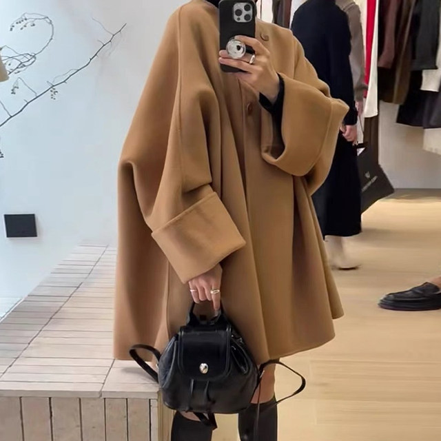 Silhouette loose cloak wool double-sided woolen coat women's thick ...
