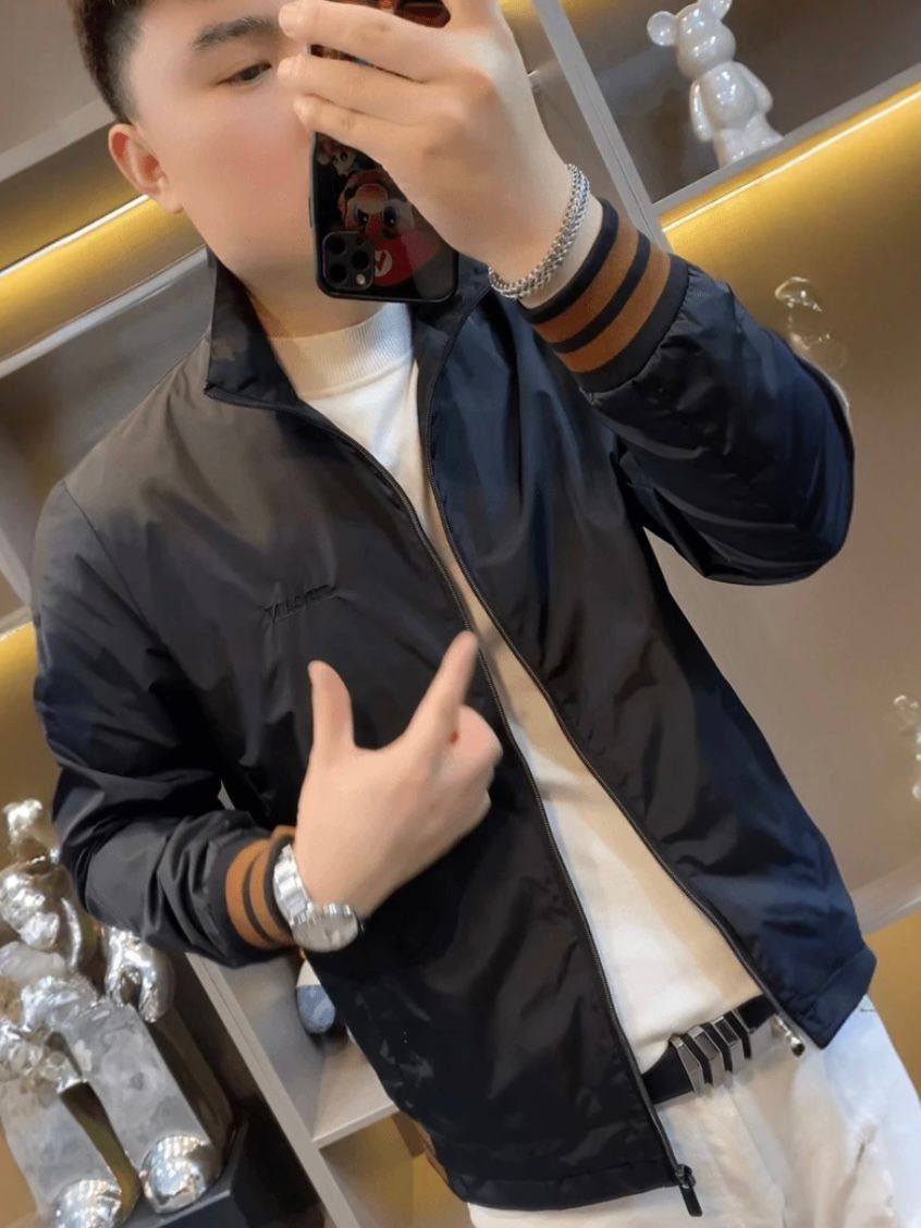 Autumn new men's black casual stand collar jacket versatile simple slim ...