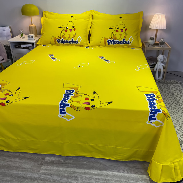 Children's Pikachu bed four-piece set pure cotton boys' bed sheets and ...