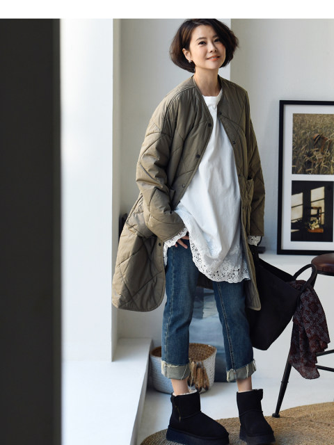 T79011 Literary and fresh round neck long sleeve white mid-length hook ...