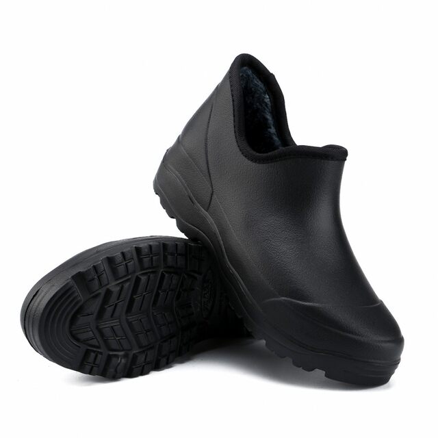 Warm rain boots for men with velvet chef sole upper rubber plastic ...