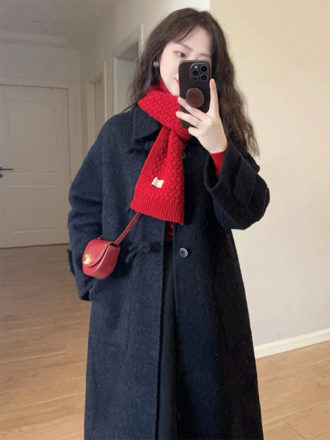 Korean Hepburn style black casual versatile wool coat for women in ...
