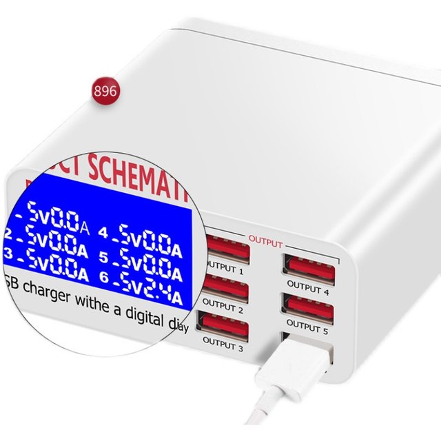 6-port smart charger QC3.0 displays current and voltage, multi-USB port ...