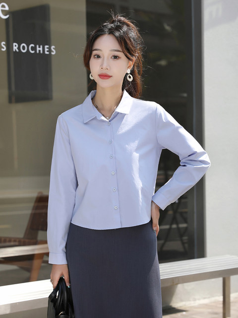 Small short blue shirt for women summer long sleeves high-end ...