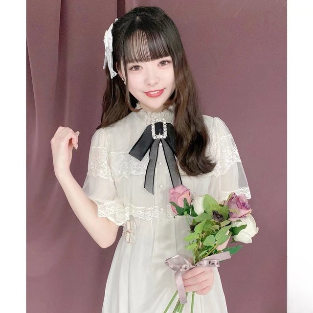 Japanese single rojita dress short-sleeved women's cape mesh large bow ...