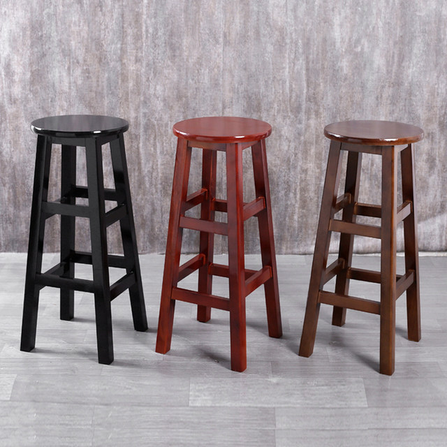 Solid wood high stool high stool adult modern simple round stool front ...