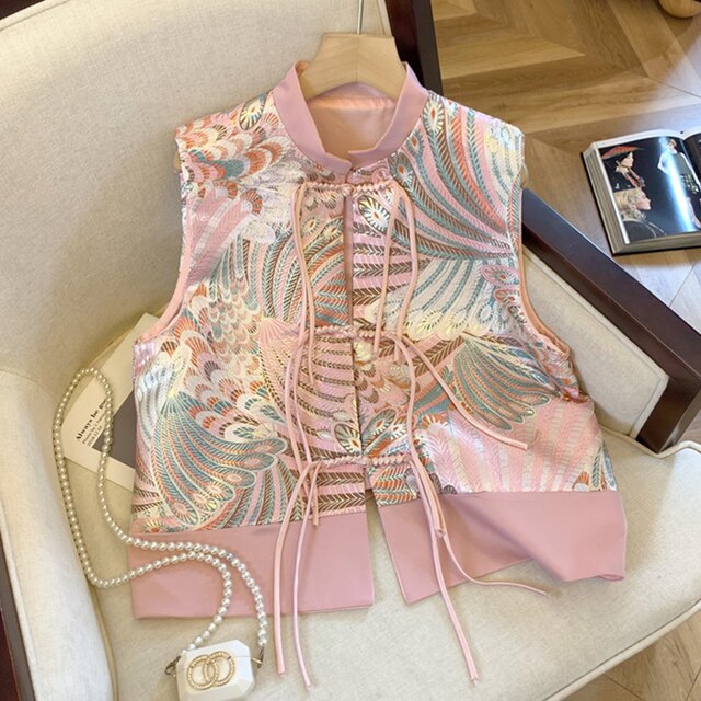 Embroidered tassel buckle vest for women spring and summer new national ...