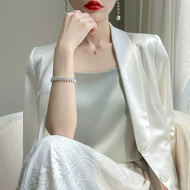 One word collar female suspender summer suit with base sat satin real ...