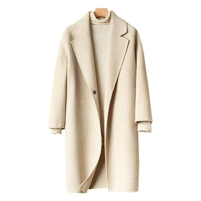 100%double -sided pure wool coat female medium cocoon type loose ...