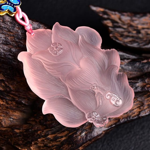 Natural pink crystal nine-tailed fox pendant, pink crystal edge peach ...