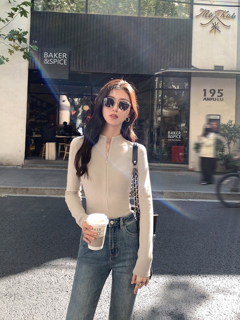 Mulvan zipper semi -opening neck sweater female 2024 autumn and winter ...