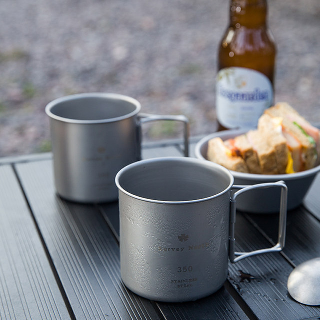 Outdoor titanium mug picnic camping cup portable foldable handle anti ...