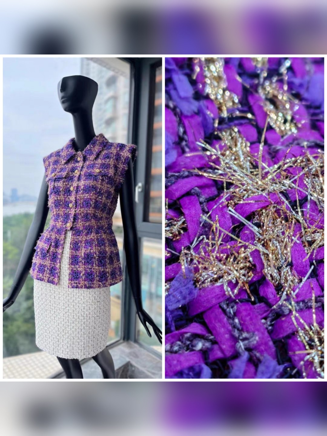 Tissu Tweed Violet - Matériau Haut de Gamme Importé au Mètre
