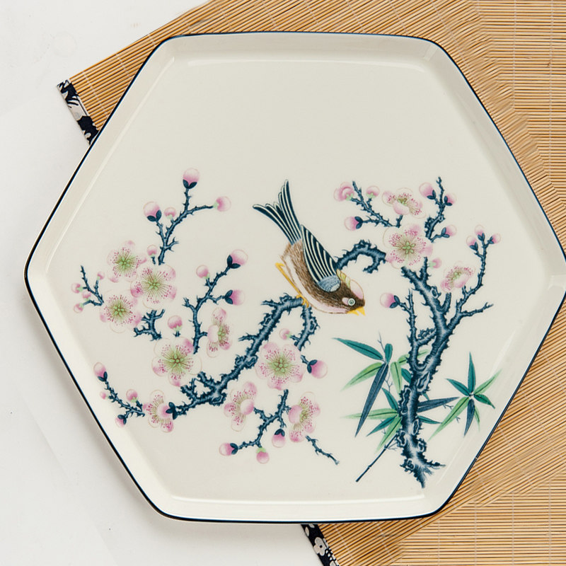 Bandeja de Té de Porcelana China Jinlanyu - Plato Hexagonal de 8 Pulgadas