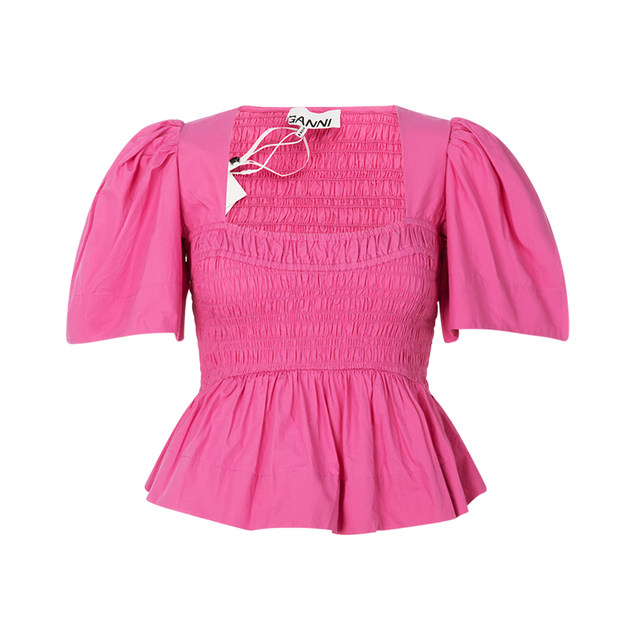 GANNI Spring New Women's Rose Red Pleated Decorative French Waist-Close ...