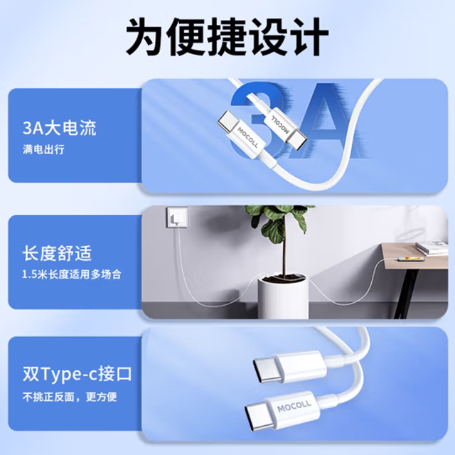 MOCOLL Alpha charging cable typec is about 1.5 meters long, suitable ...