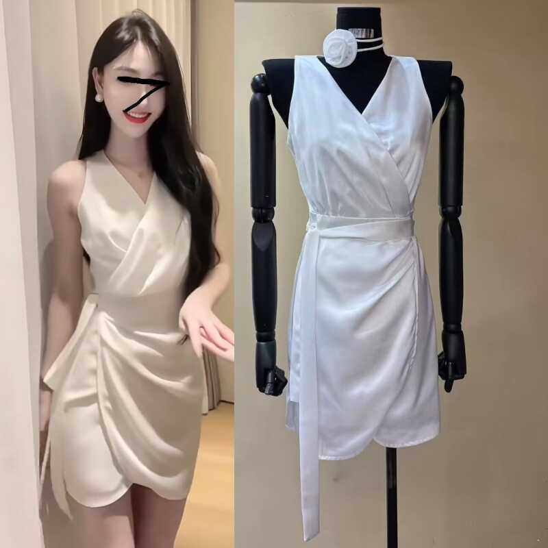 Luo design French luster, high -definition silk fold waist, small dress ...