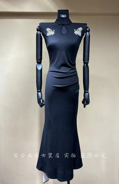 LUO new Chinese style heavy industry embroidered butterfly slit ...