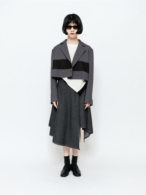 HIGHLIGHT plus points 21AW fashionable battle, wrinkled splicing short ...